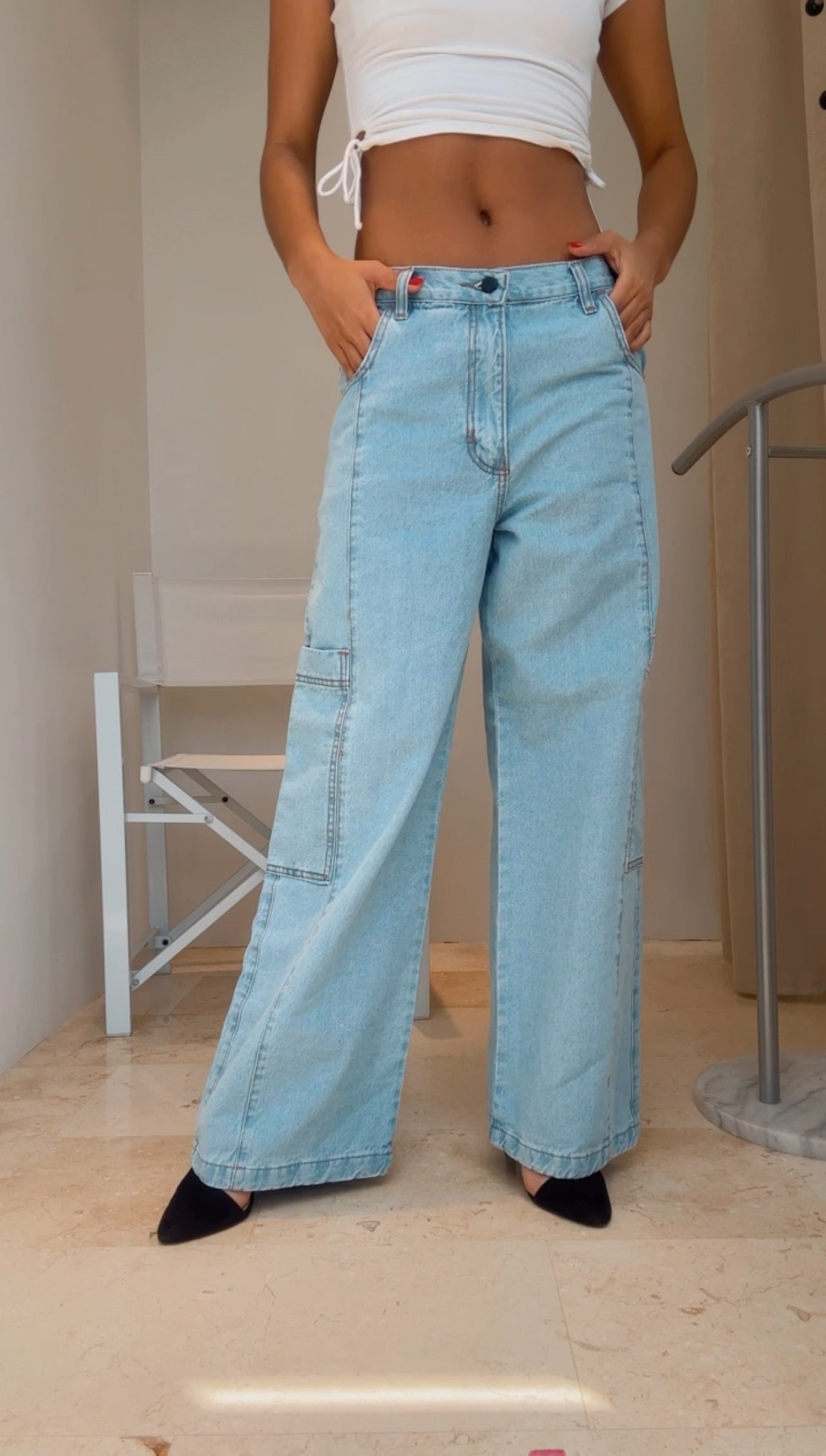 Low Rise Cargo Denim Jean – EME CONCEPT